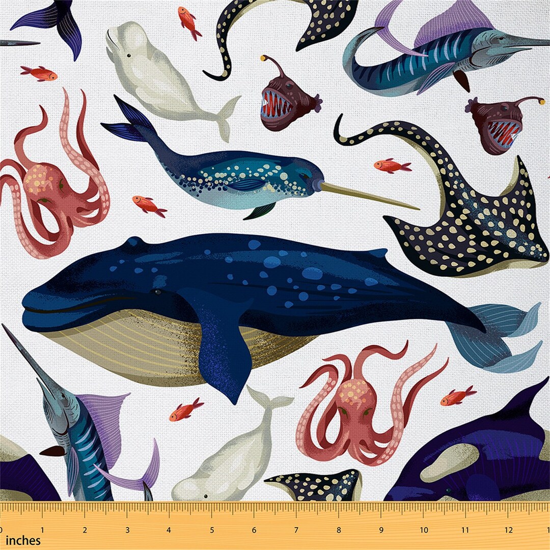Marine Life Polyester Fabric by the Yard, Ocean Animal Fabric for ...