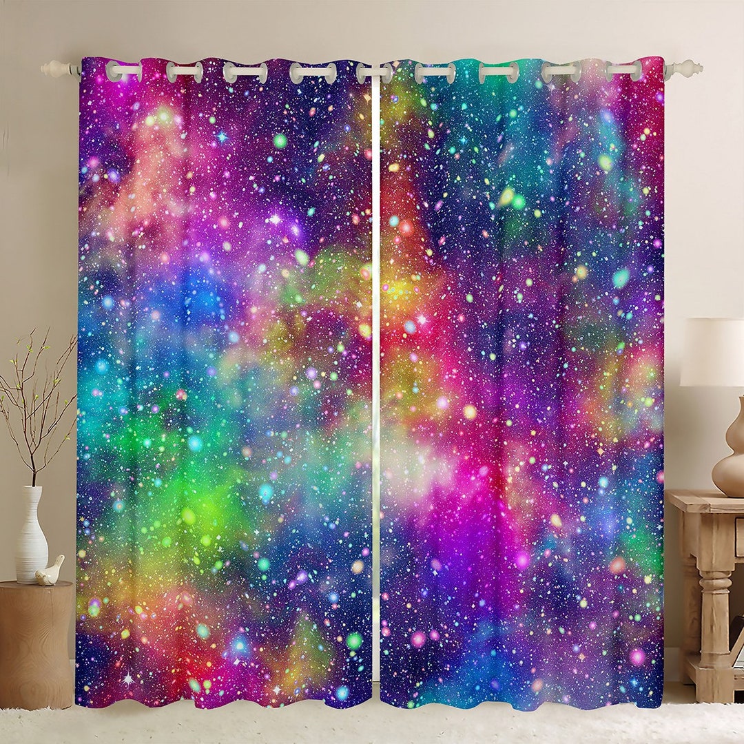 Starry Galaxy Window Curtain Set, Colorful Shining Sky Glitter Curtains ...