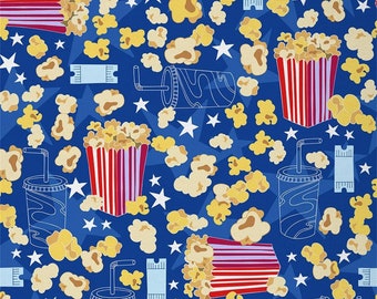 Overflowing Popcorn Fabric Popcorns on Navy Small by Caja Design Movie ...