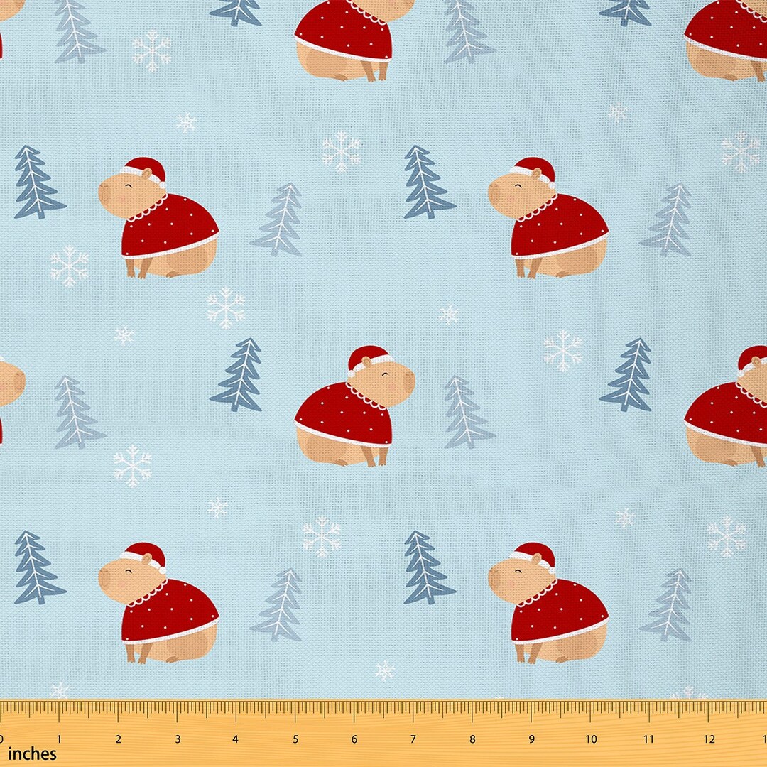 Christmas Capybara Fabric by the Yard, Cartoon Cute Animal Polyester ...