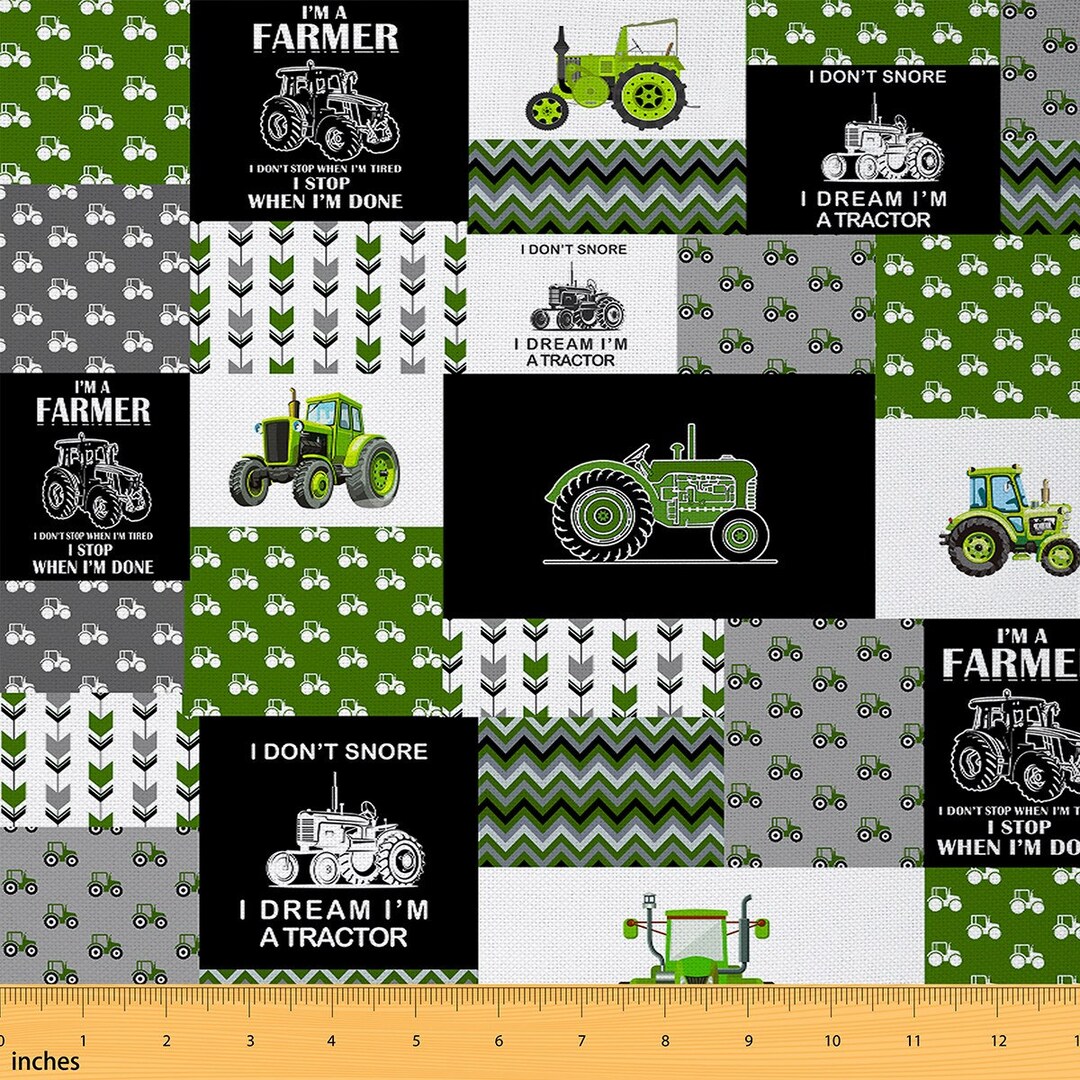 Tractor Polyester Fabric by the Yard, Rustic Farm Equipment Fabric for ...