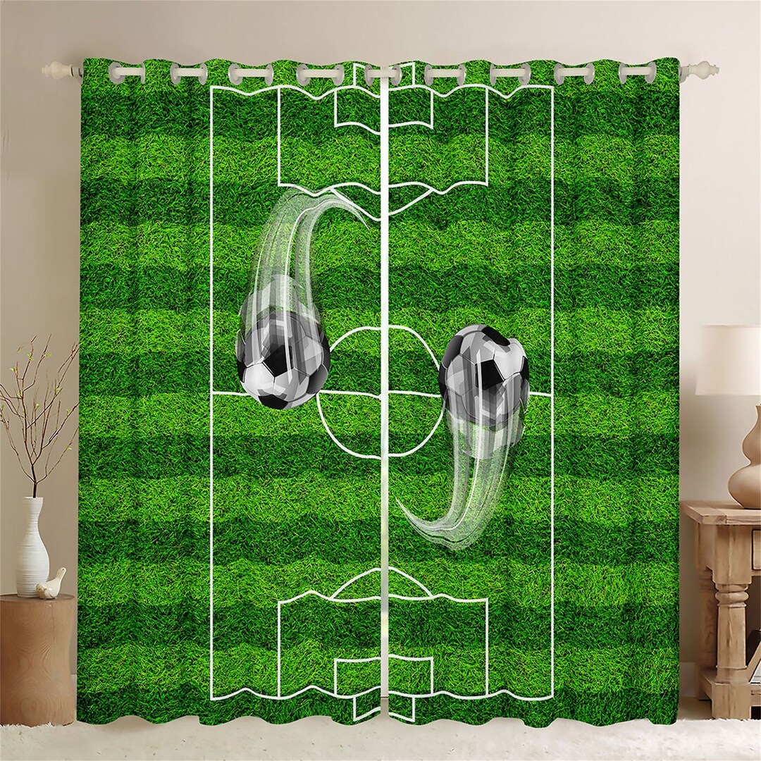 Soccer Handmade Window Curtain Set, Sports Ball Game Football Sporting ...