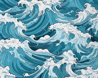 Blue Waves Ocean Nautical Fabric Japanese Waves by Sveta Aho Wave ...