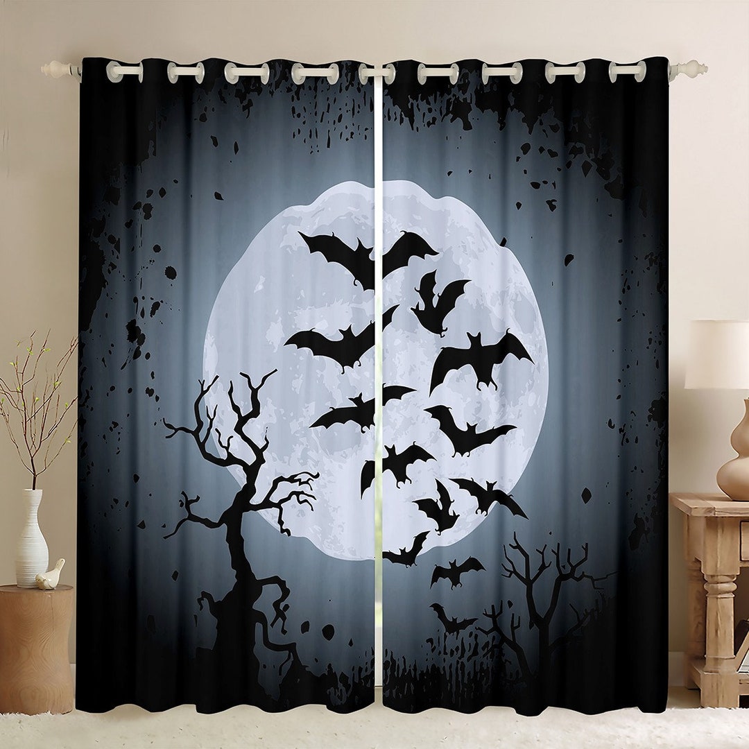 Halloween Moon Night Window Curtains Psychedelic Bat Animal - Etsy