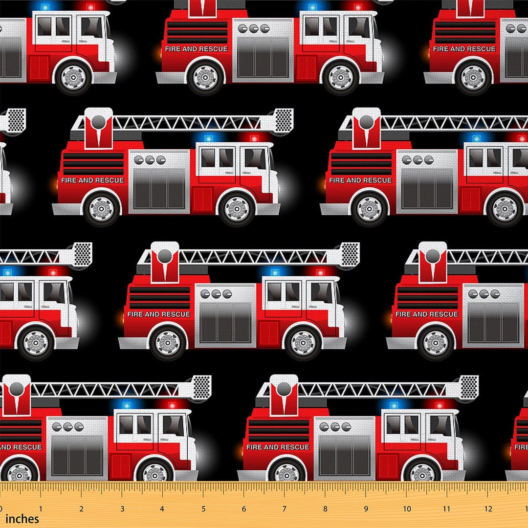 Firefighting Truck Fabric by the Yard, Fire Engine Equipment Ladder ...