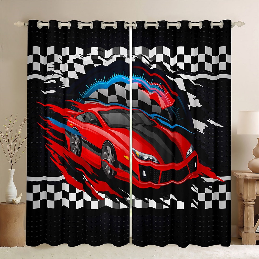 Red Sports Car Window Curtains, Extreme Sports Racing Car Window Drapes ...