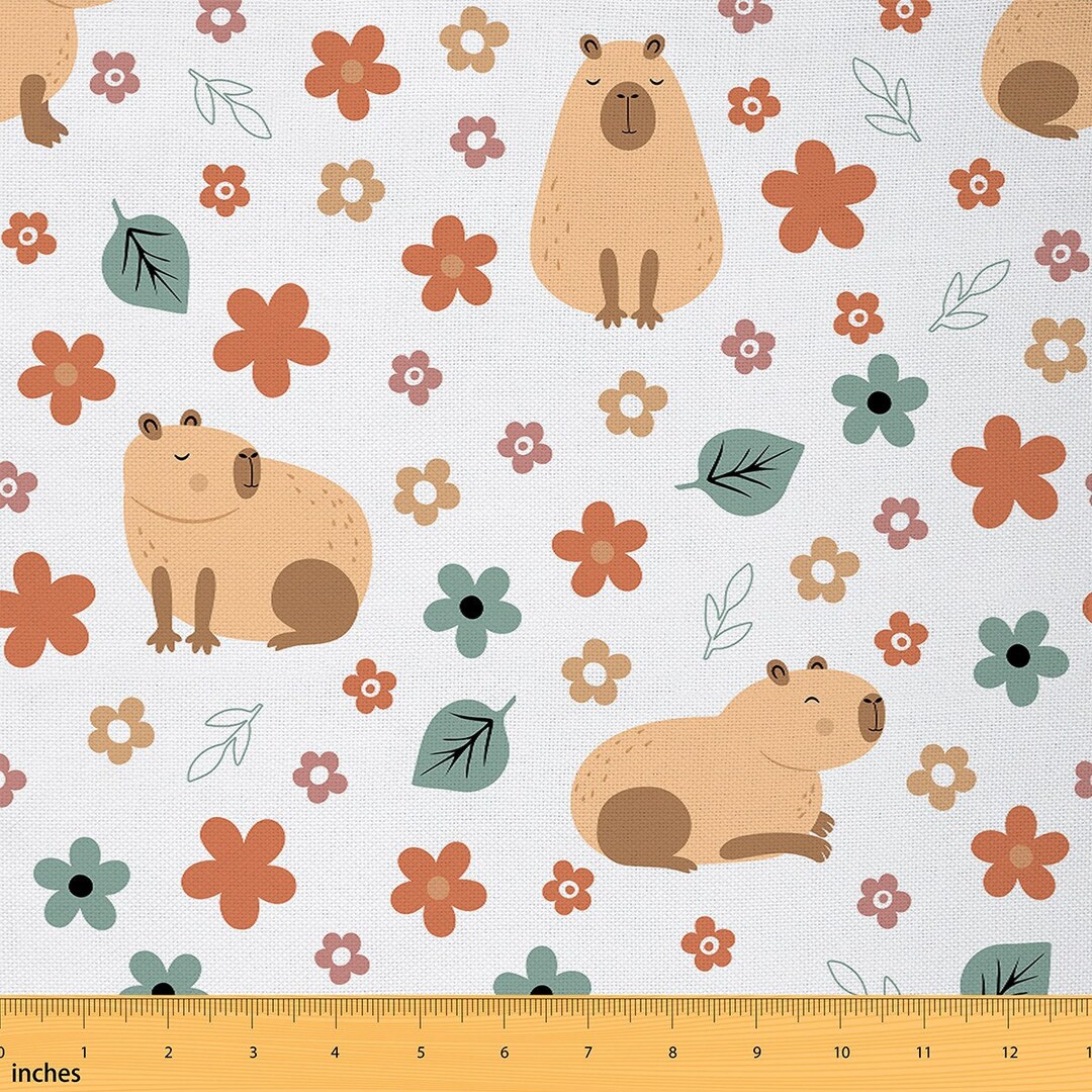 Cartoon Capybara Polyester Fabric by the Yard Lovely Wild - Etsy