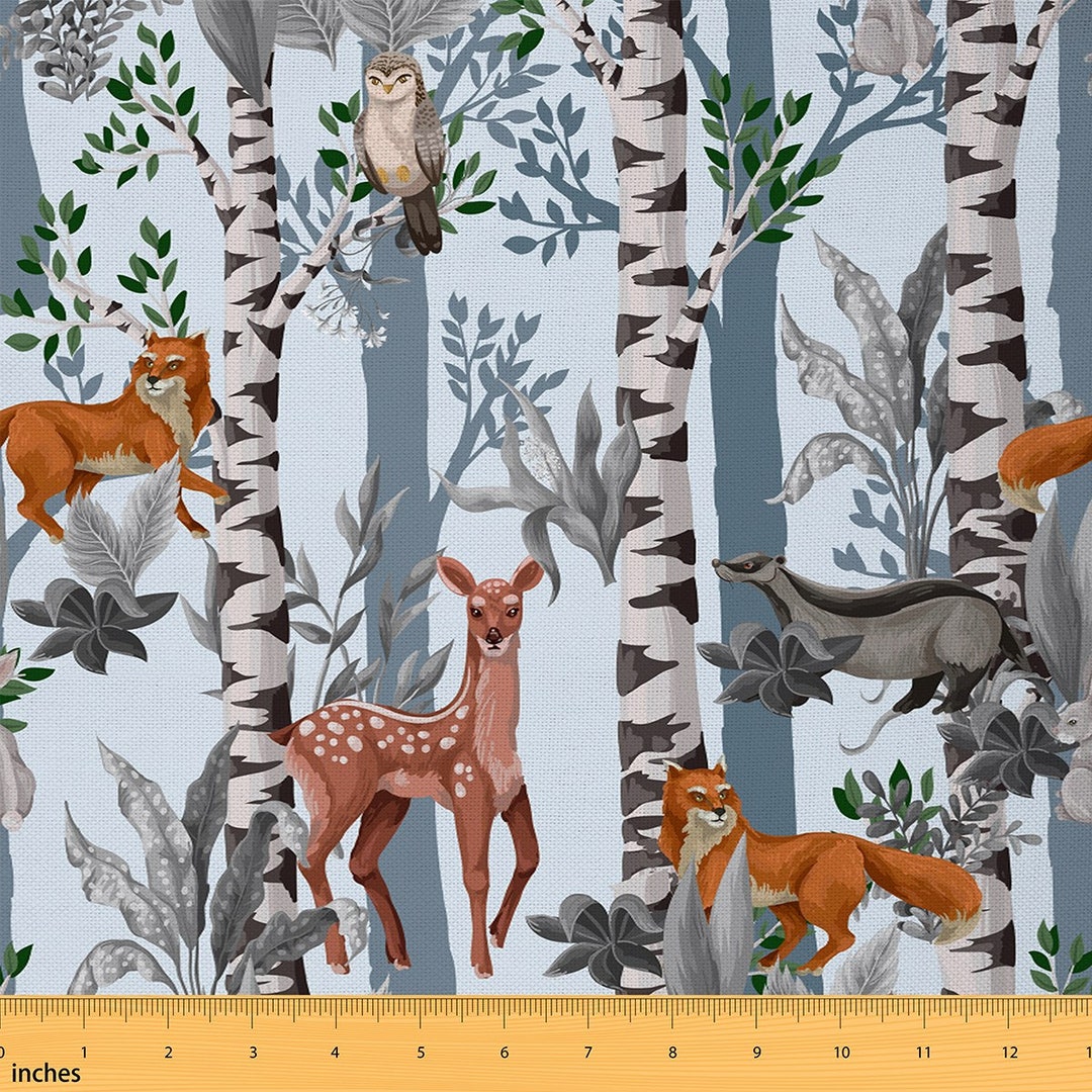 Jungle Animal Fabric by the Yard, Wild Deer Fox Owl Polyester Fabric ...