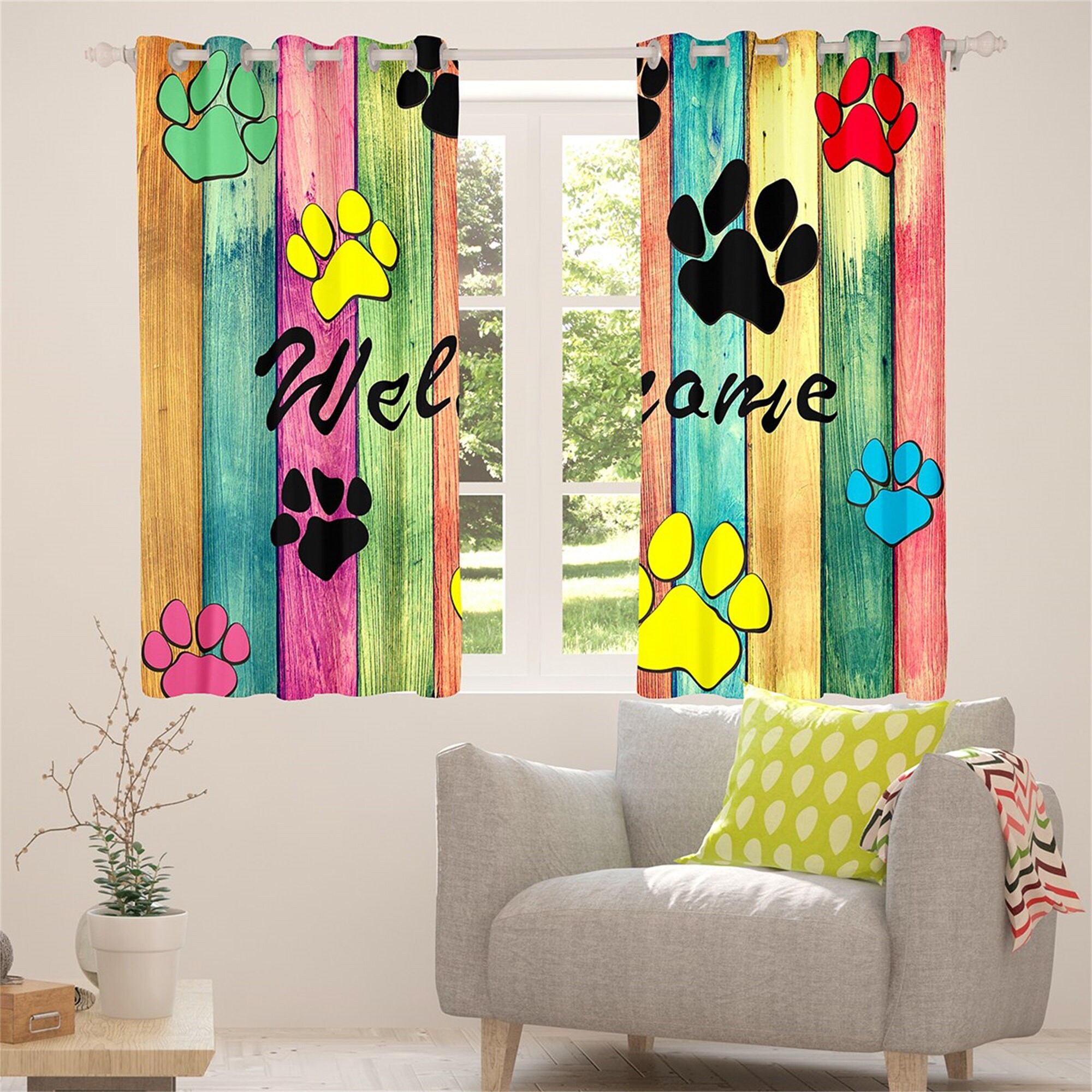 Dog Paw Prints Window Curtains Cute Animal Family Pet Window - Etsy