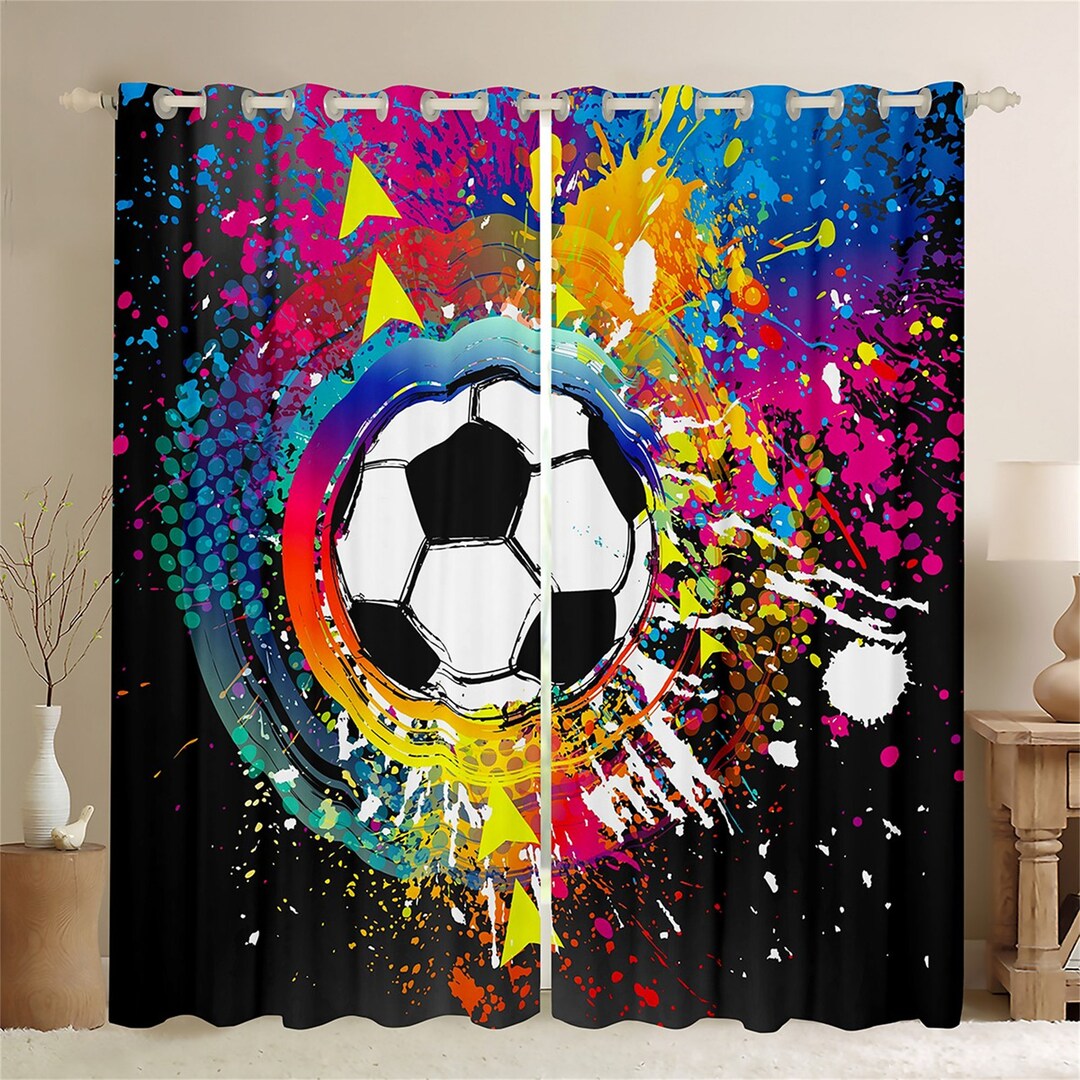 Football Window Curtain Set, Watercolor Tie Dye Hippie Graffiti Window ...