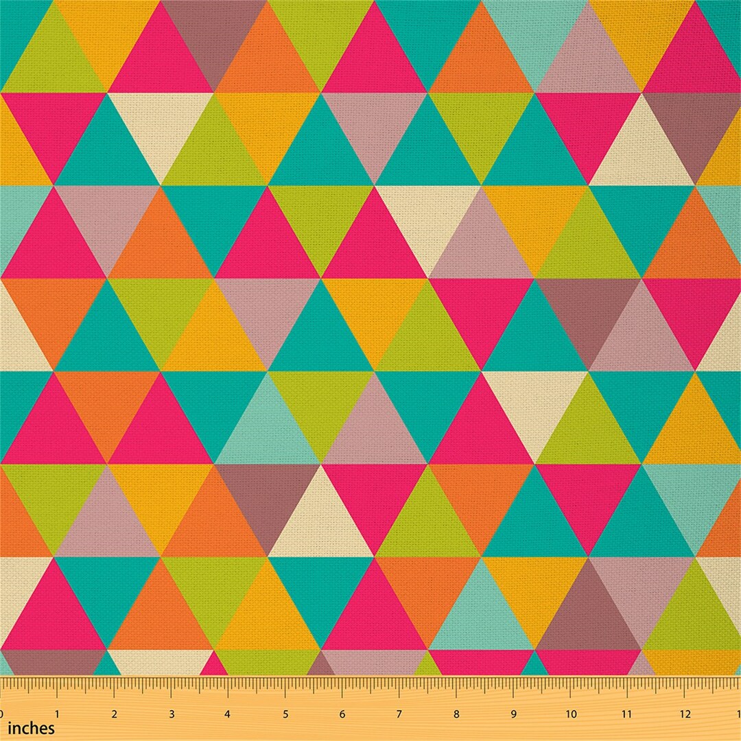 Colorful Geometric Fabric by the Yard, Abstract Triangles Splicing ...