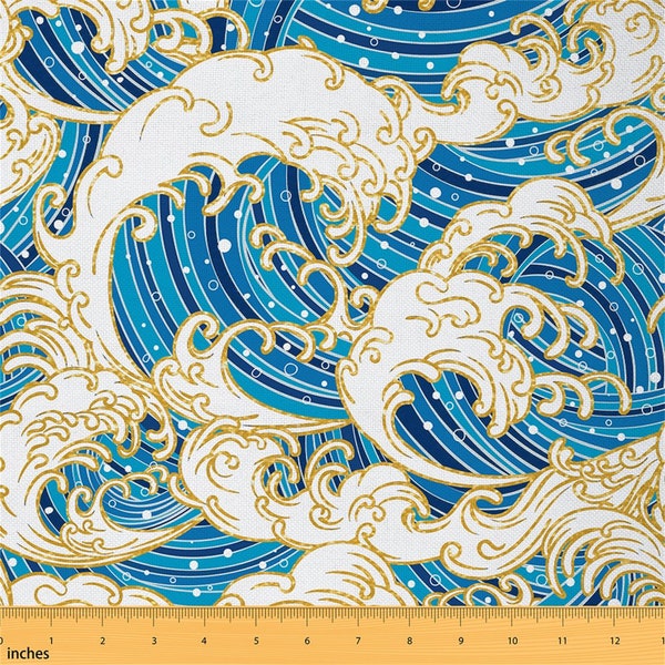 Japanese Wave Fabric - Etsy