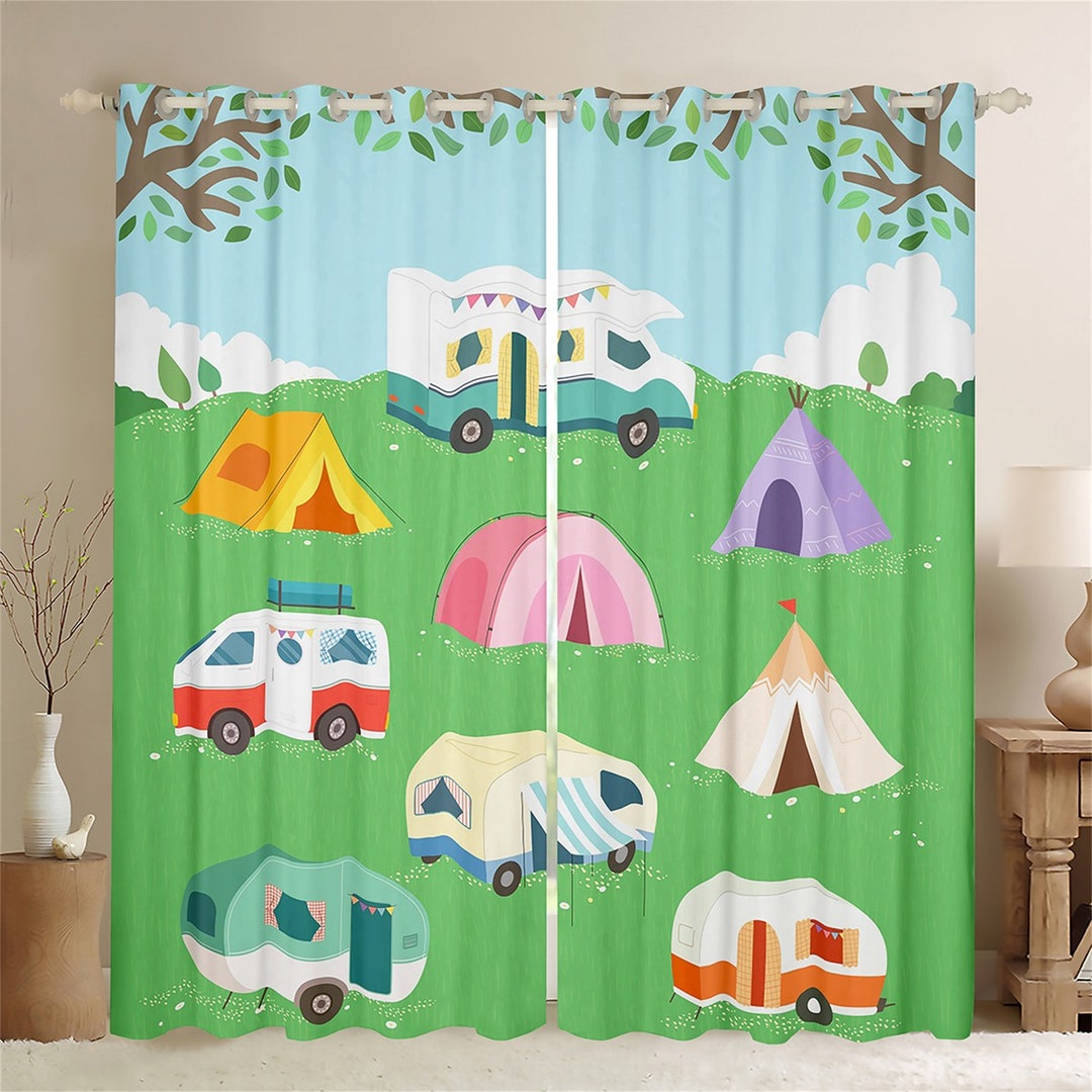Happy Camping RV Window Curtains Camper Tent Trailer Campsite - Etsy