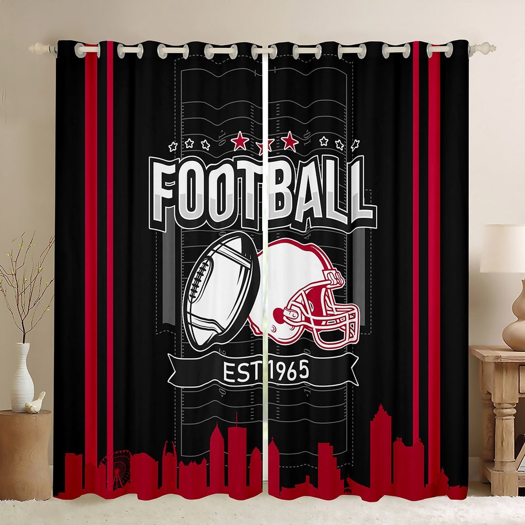 American Football Kids Window Curtain Set, Rugby Helmet Sporting Field ...