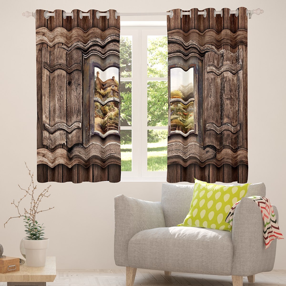 Rustic Farmhouse Style Window Curtains Retro Brown Wooden - Etsy