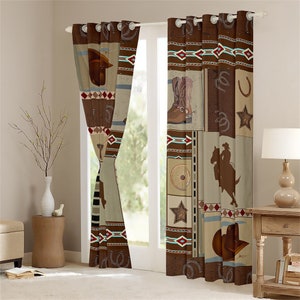 Western Window Curtains, Retro Cowboy Rustic Farmhouse Curtain Set ...
