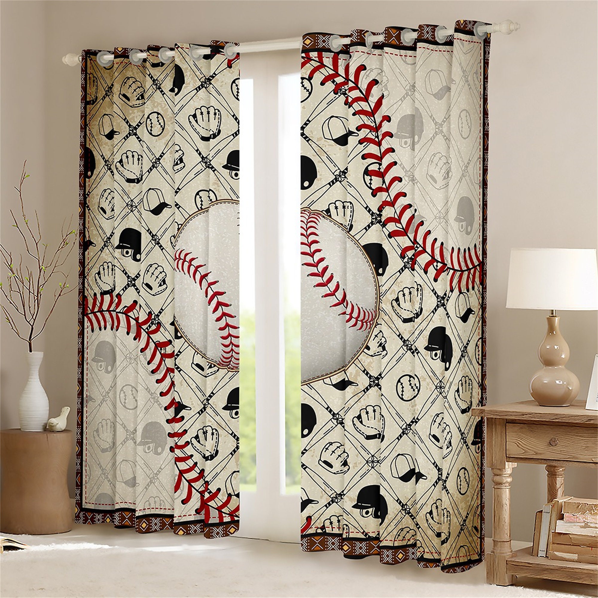 Baseball Window Curtain Set Sports Ball Game Helmet Gloves - Etsy