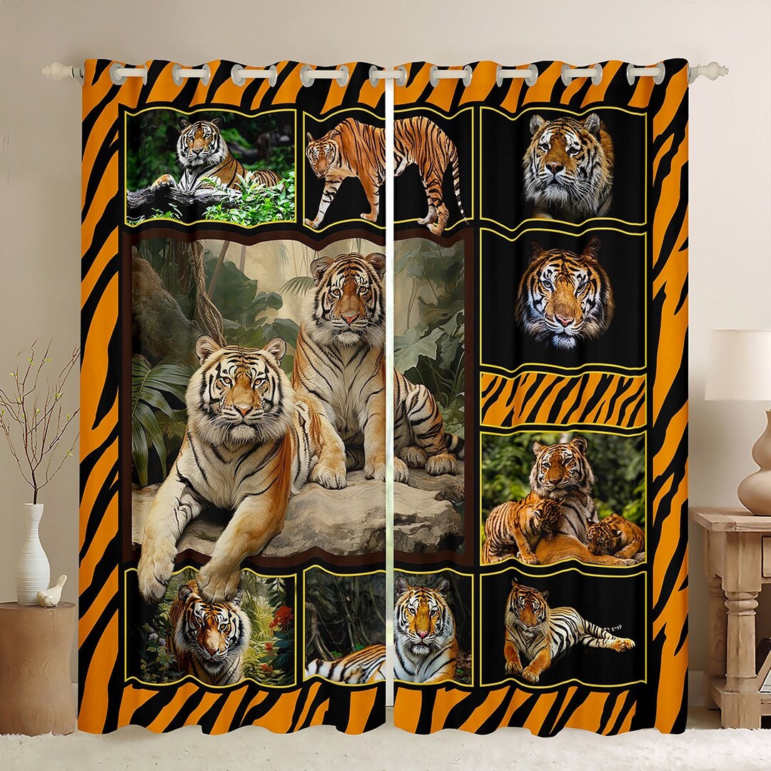 Jungle Tiger Window Curtain Set, Forest King Nature Wild Animal ...
