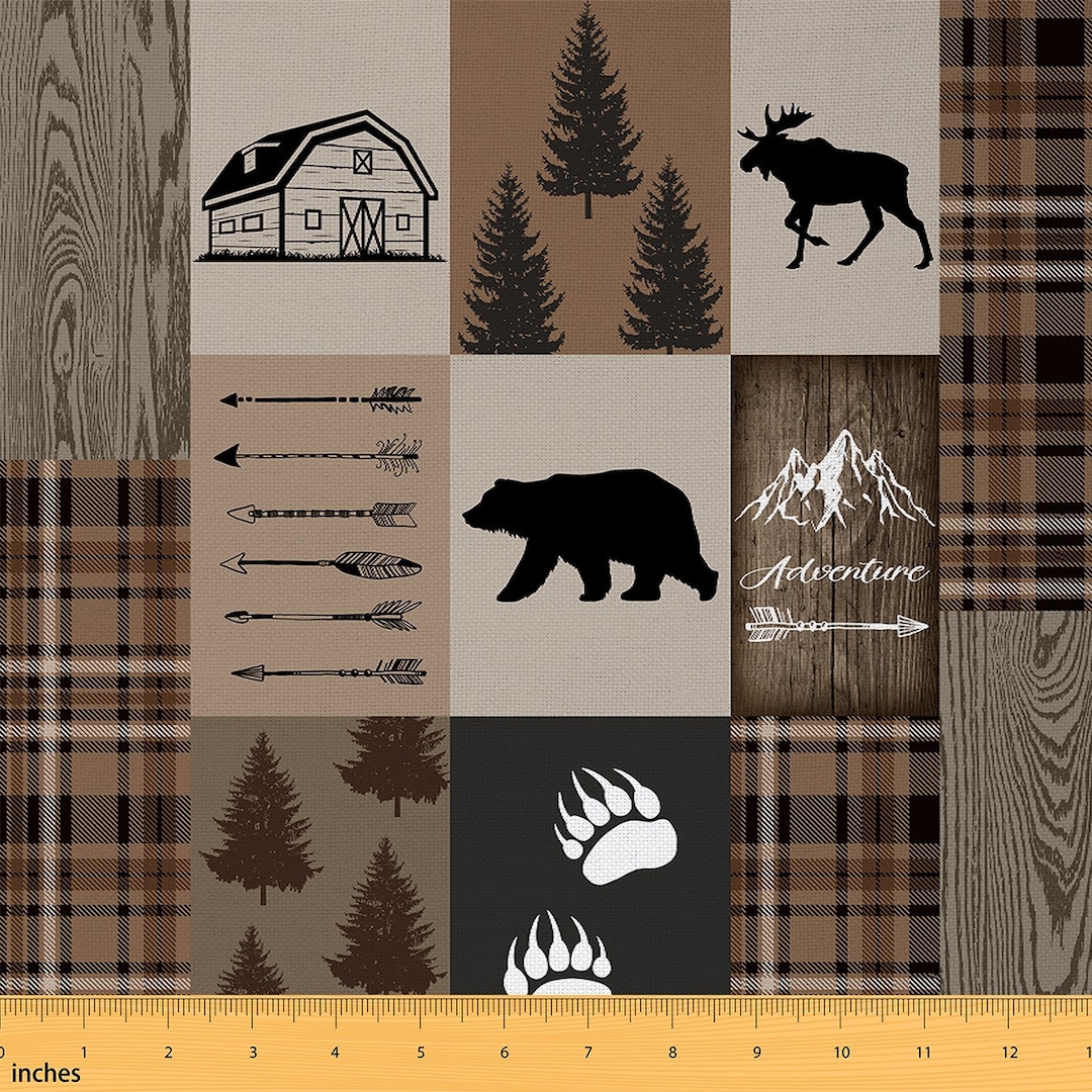 Wild Jungle Animal Fabric by the Yard, Rustic Cabin Bear Deer Pine ...