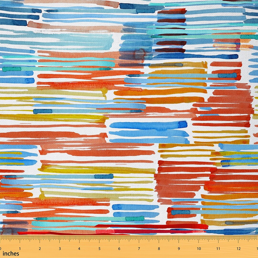 Colorful Stripes Fabric by the Yard, Watercolor Aesthetic Splicing ...