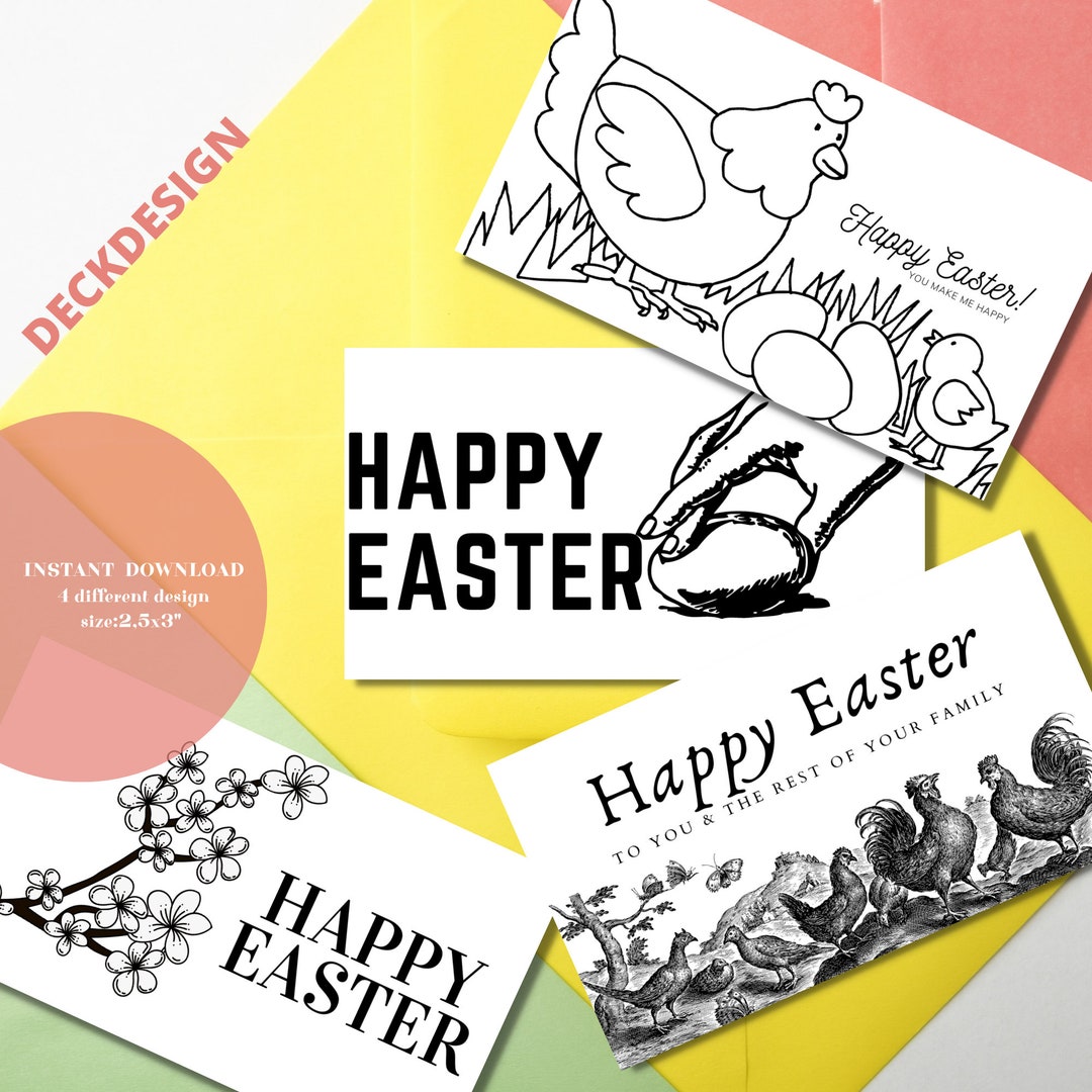 Happy Easter Gift Tags - Black and White. 4 Different Design. Printable ...