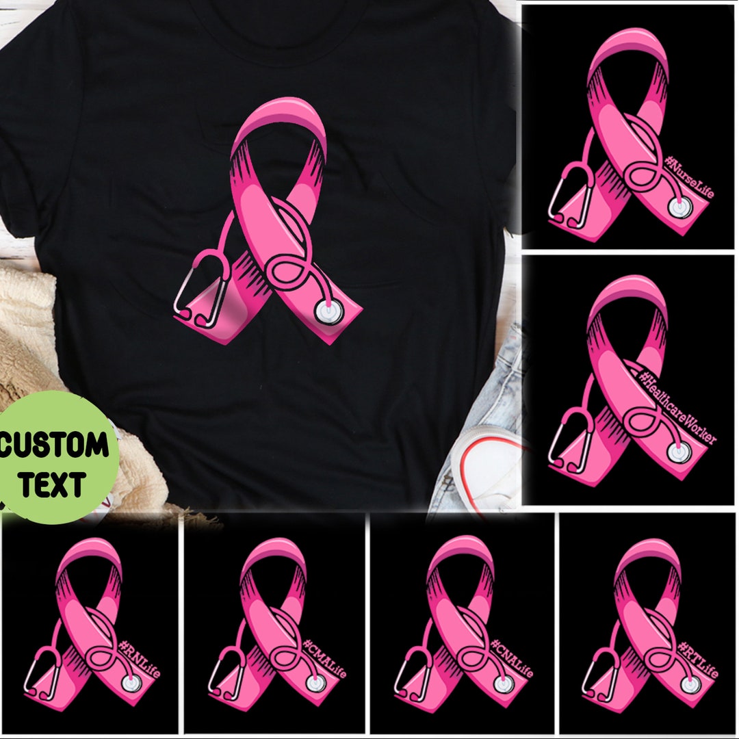 Pink Breast Cancer Ribbon Shirt, Pink Stethoscope Nurse Breast Cancer ...