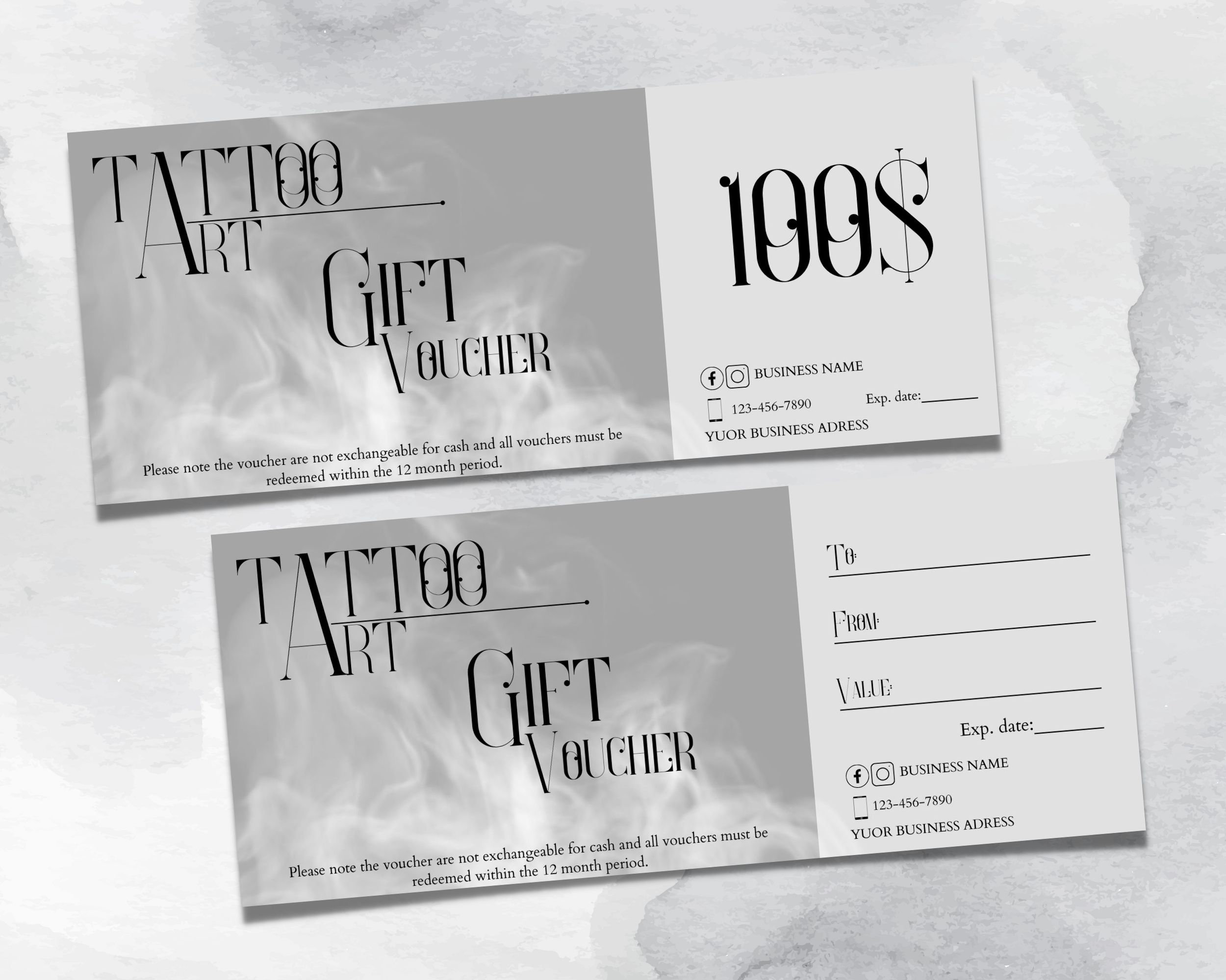Printable Tattoo Gift Voucher Tattoo Gift Coupon Set of 2 - Etsy