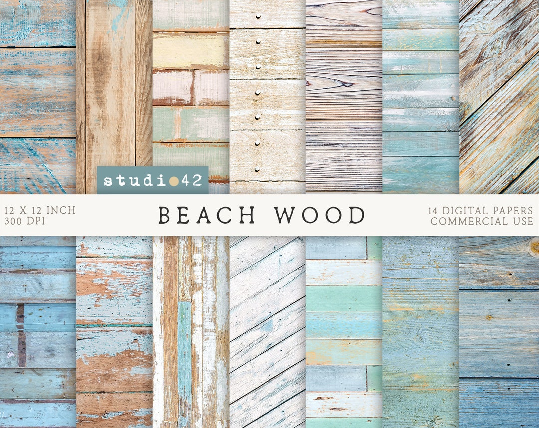 Beach Wood Background Digital Papers, Colorful Wooden Backgrounds ...