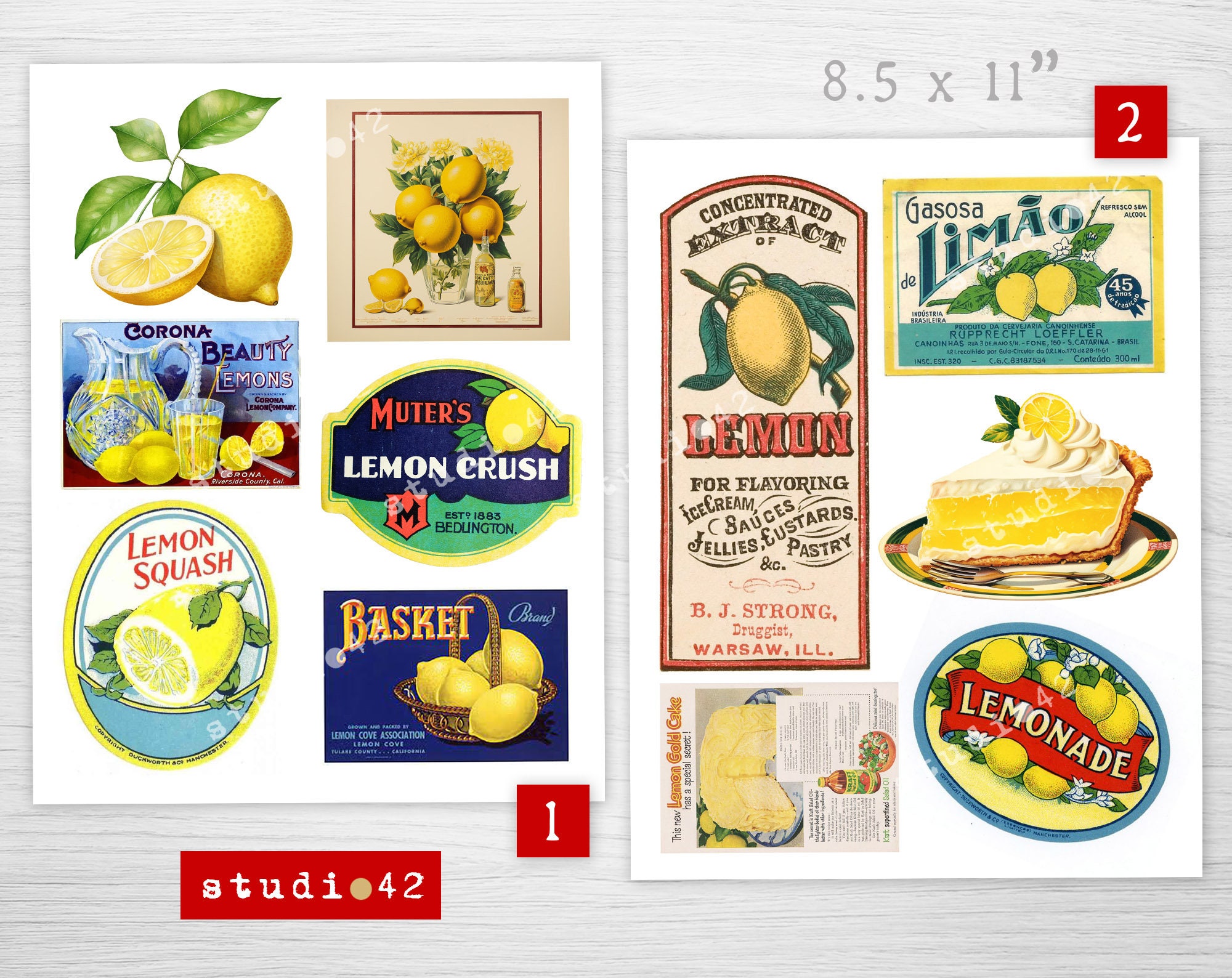 Lemon Ephemera Pack, Lemonade Digital Collage Sheets, Fruit Garden ...