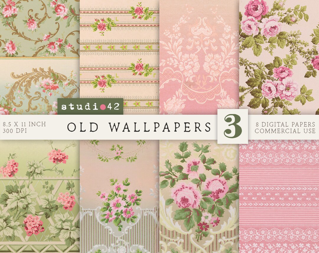 Antique Wallpaper Printables V3, Digital Old Wallpaper, Vintage ...