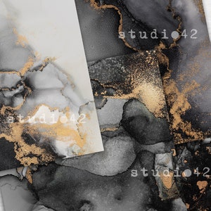 Alcohol Ink Background Digital Papers, Black and Gold Texture Paper - Etsy