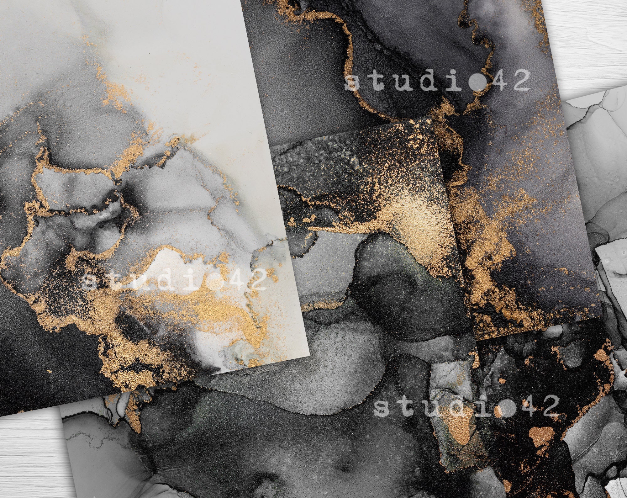 Alcohol Ink Background Digital Papers, Black and Gold Texture Paper - Etsy