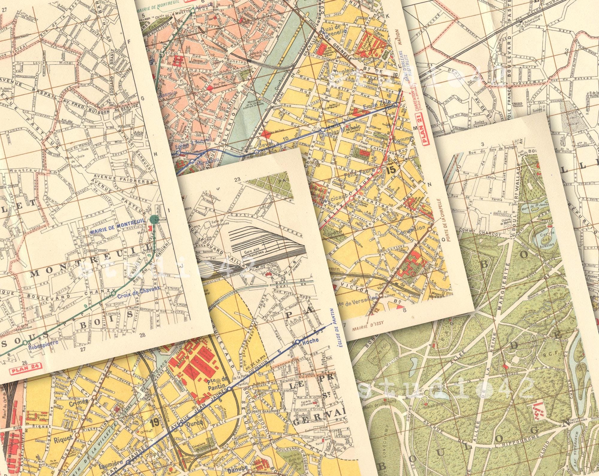 Old Maps of Paris, Antique French Maps, Printable Travel Ephemera ...