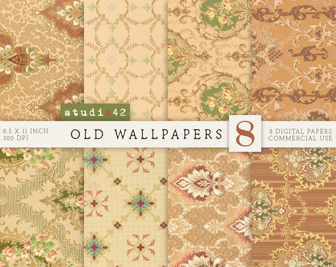 Antique Wallpaper Printables V8, Digital Old Wallpaper, Vintage ...