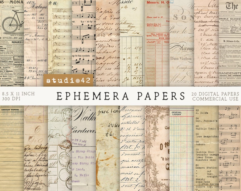 Antique Paper Ephemera Old Digital Paper Vintage Textures - Etsy