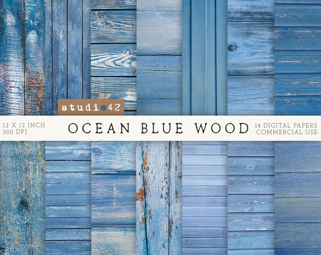 Blue Wood Background Digital Papers, Ocean Blue Wooden Backgrounds, Ood ...