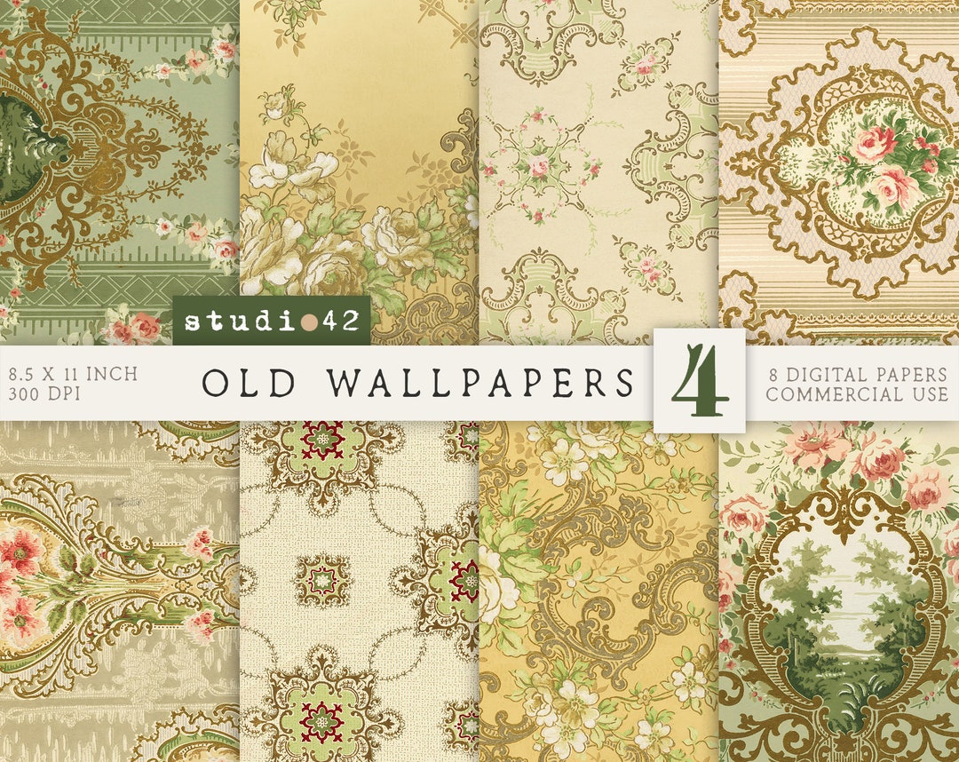 Antique Wallpaper Printables V4, Digital Old Wallpaper, Vintage ...