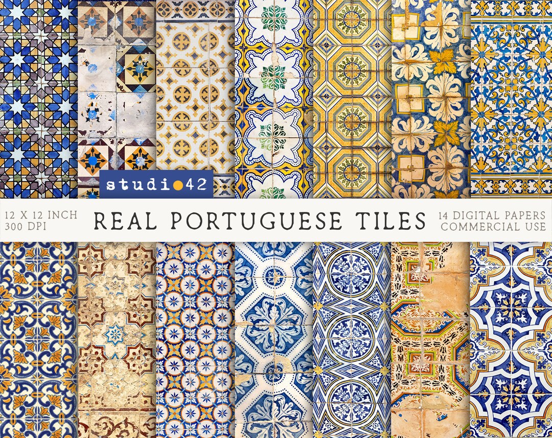Portuguese Tiles Background Digital Papers, Real Azulejo Wall Texture ...