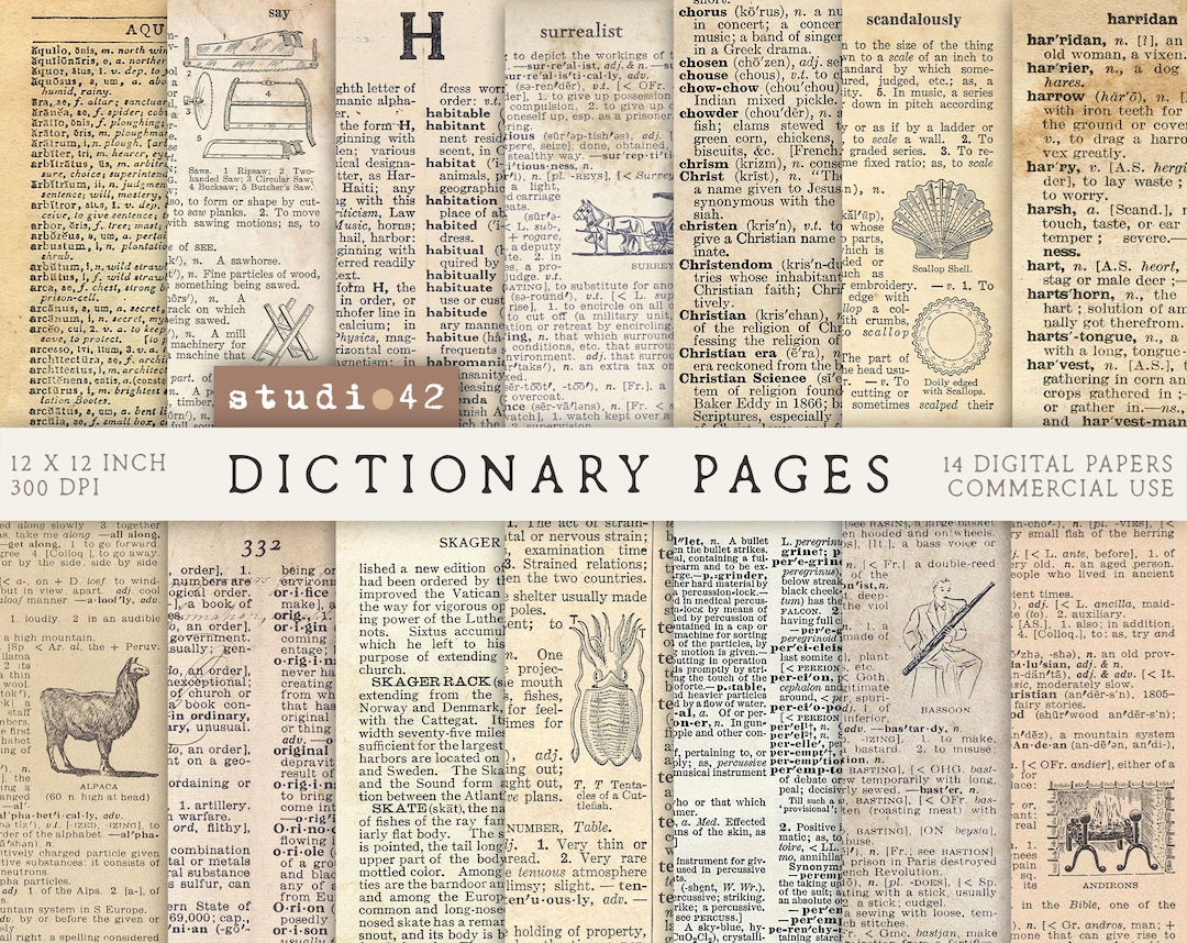 Old Dictionary Pages Digital Paper, Old Dictionary Printable Paper ...