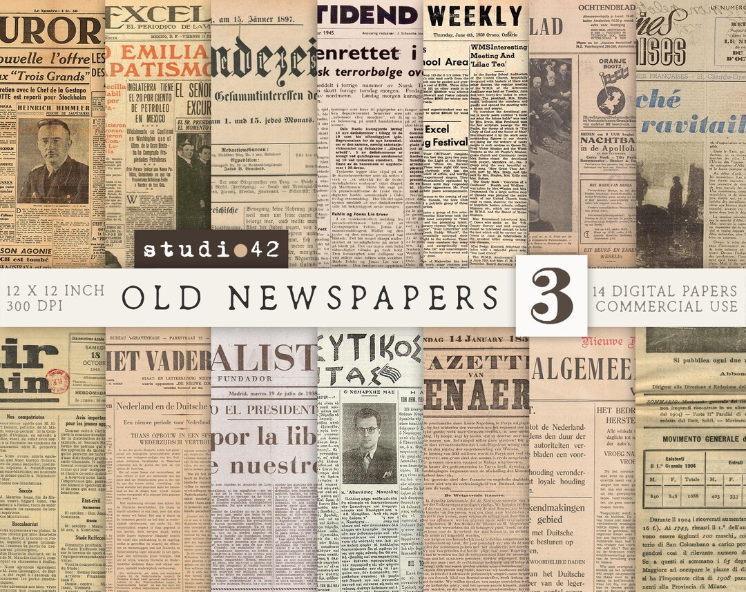 Old Newspapers Digital Papers, Old Newspapers Printable Paper ...