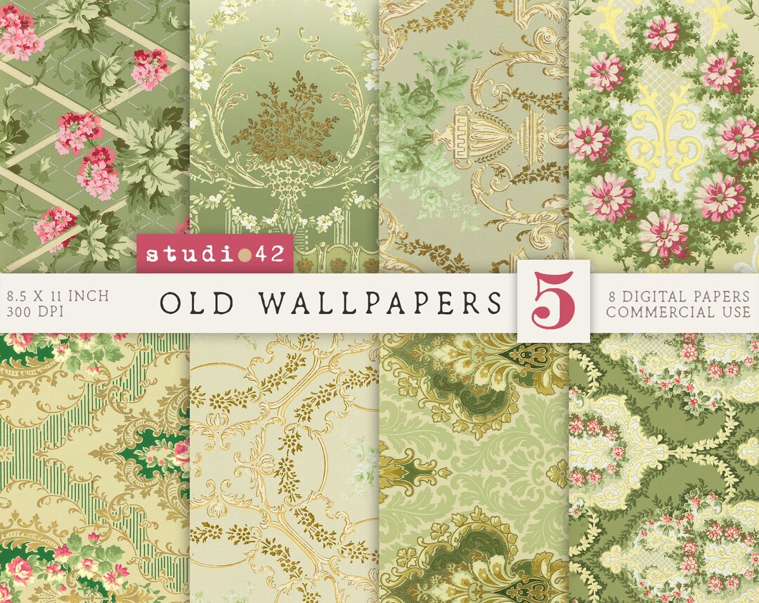 Antique Wallpaper Printables V5, Digital Old Wallpaper, Vintage ...