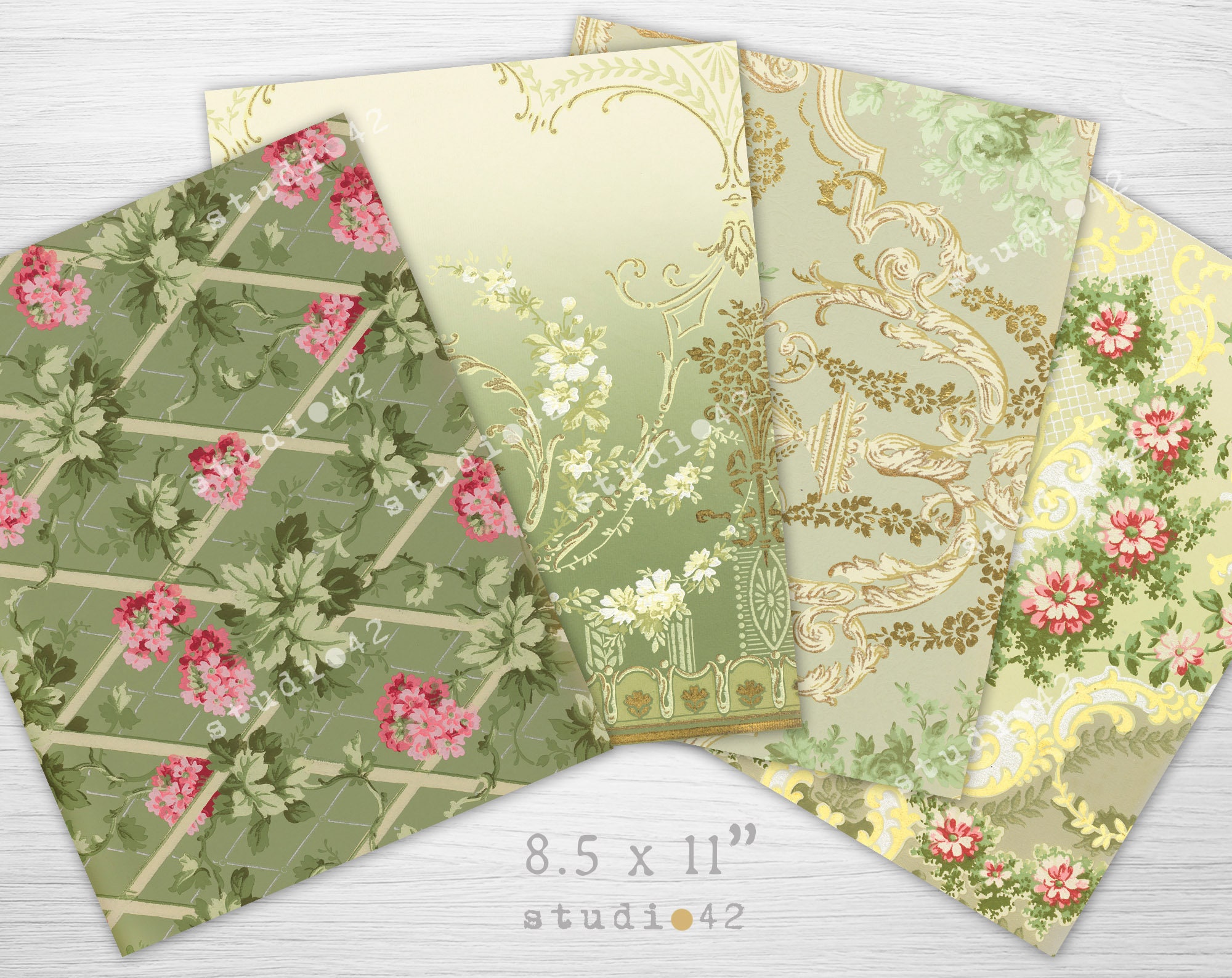Antique Wallpaper Printables V5, Digital Old Wallpaper, Vintage ...