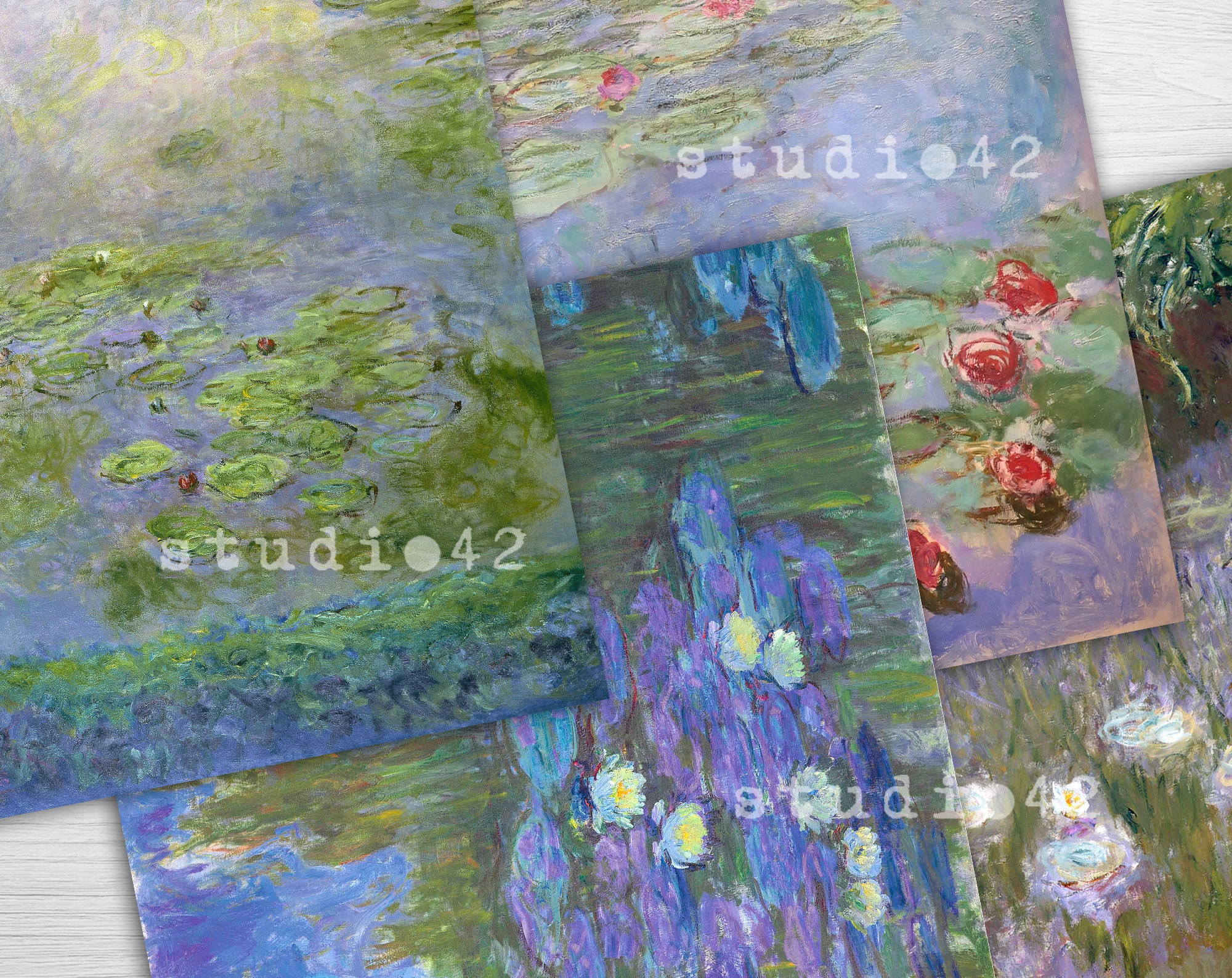 Waterlilies Monet Digital Paper Pack Claude Monet Paintings - Etsy
