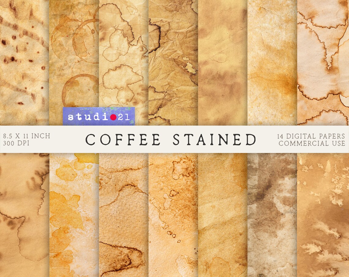 Coffee Stained Digital Paper, Tea Coffee Dyed Digital Background ...