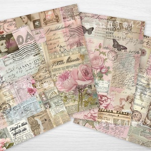Printable Tattered Antique Ledger Papers, Pink Junk Journal Pages ...