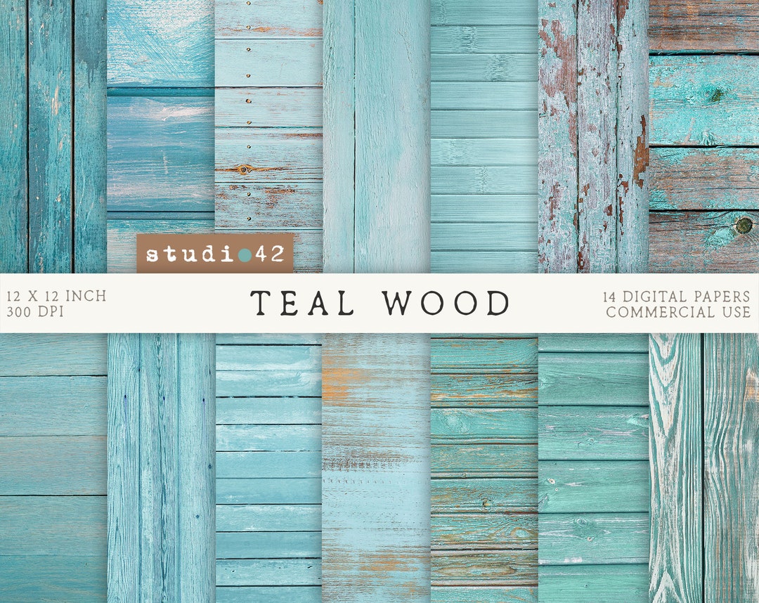 Teal Wood Background Digital Papers, Teal Wooden Backgrounds, Rustic ...