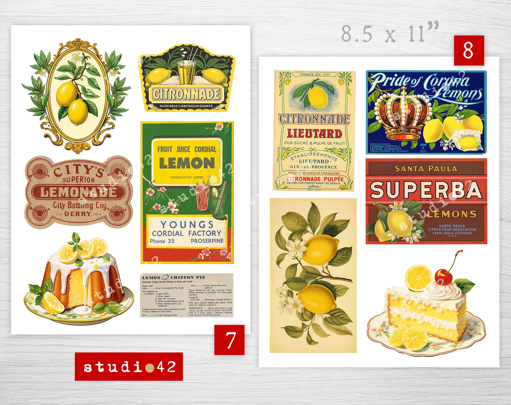 Lemon Ephemera Pack, Lemonade Digital Collage Sheets, Fruit Garden ...