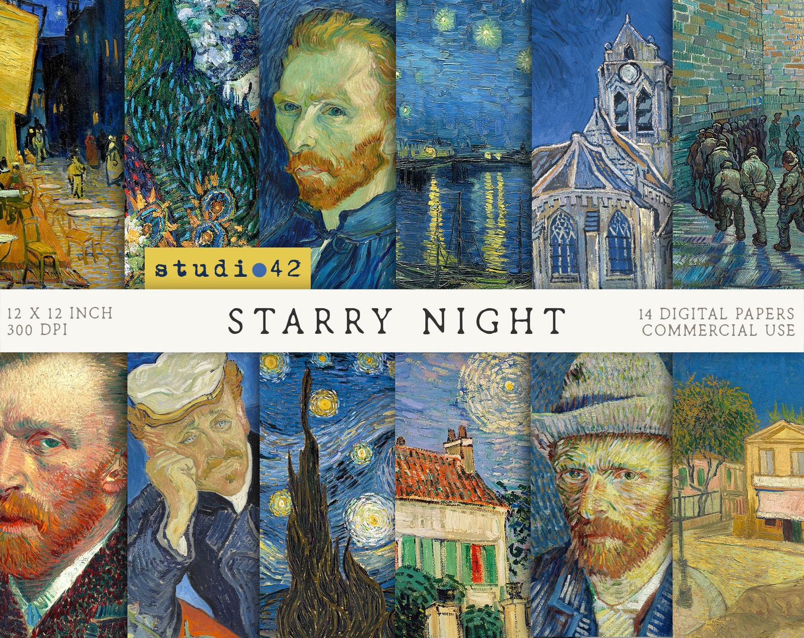 Vincent Van Gogh Paintings Digital Paper, Impressionist Backgrounds ...