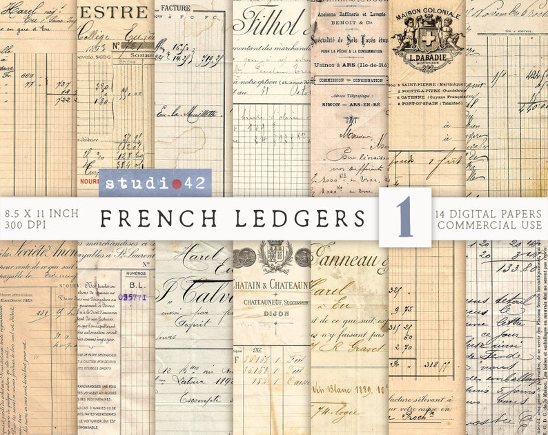 Old French Ledgers, Printable Ledger Paper, Ledger Sheets, Digital ...