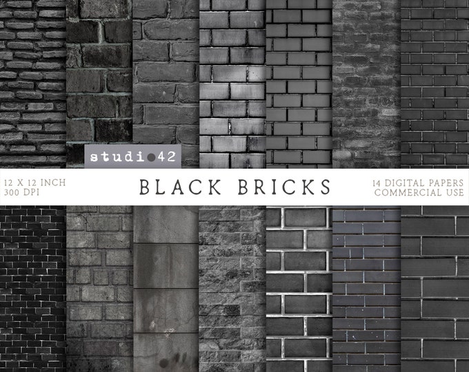 Black Brick Wall Digital Paper Background Texture - Dark Bold Cityscape ...